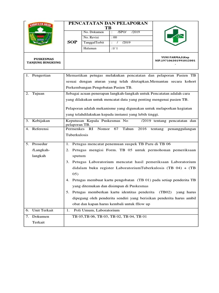 SOP Pencatatan Dan Pelaporan TB | PDF