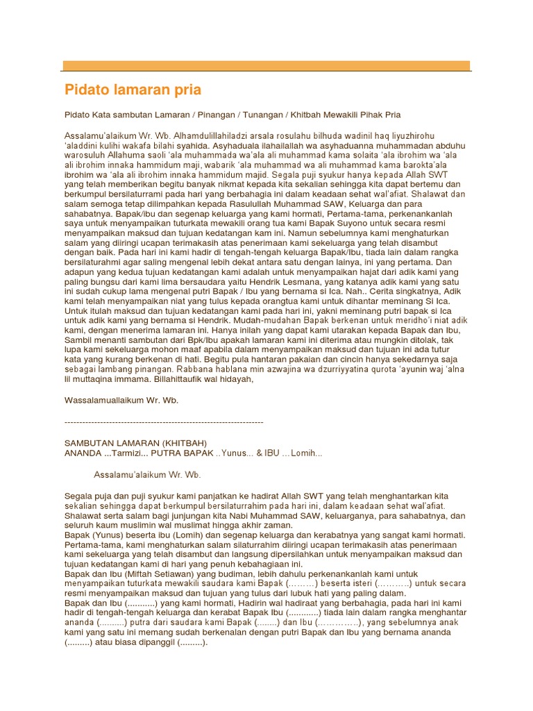 Sambutan Acara Lamaran Pihak Pria | PDF | Agama & Spiritualitas