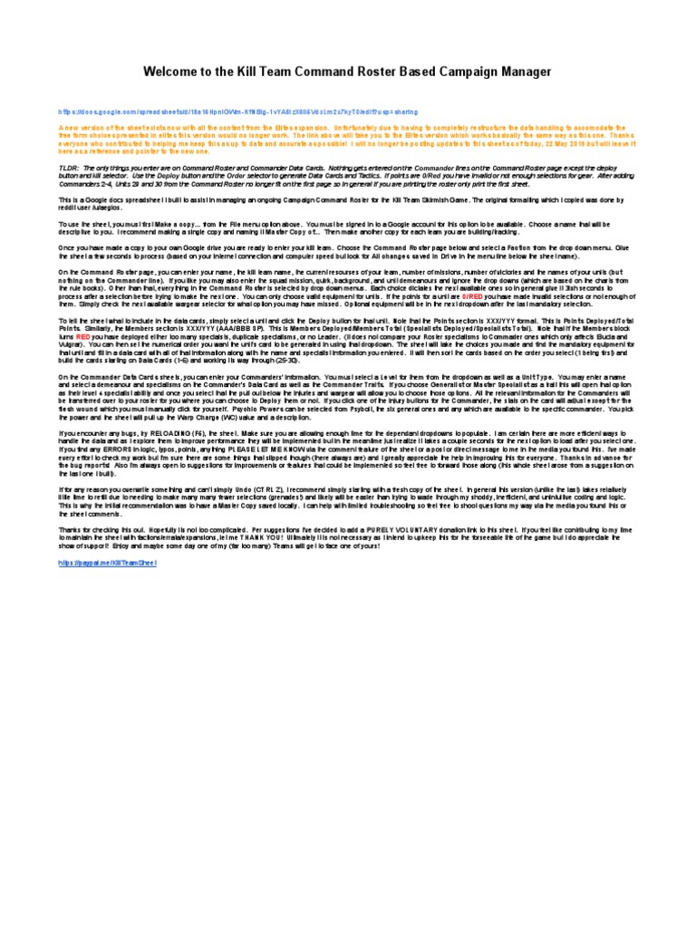 Kill Team Command Roster Based Campaign Manager and Data Card Generator ...