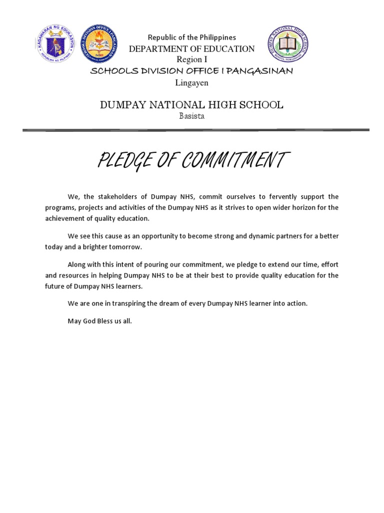Pledge of Commitment | PDF | Career & Growth | Wellness