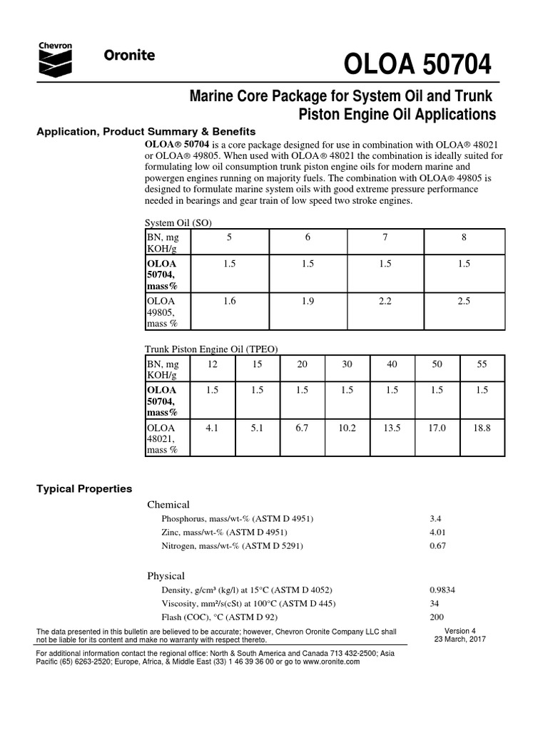 PDS OLOA_50704 (Apr 2019) | Motor Oil | Chemical Substances