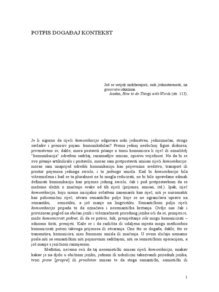 Derrida - Potpis Dogadjaj Kontekst | PDF