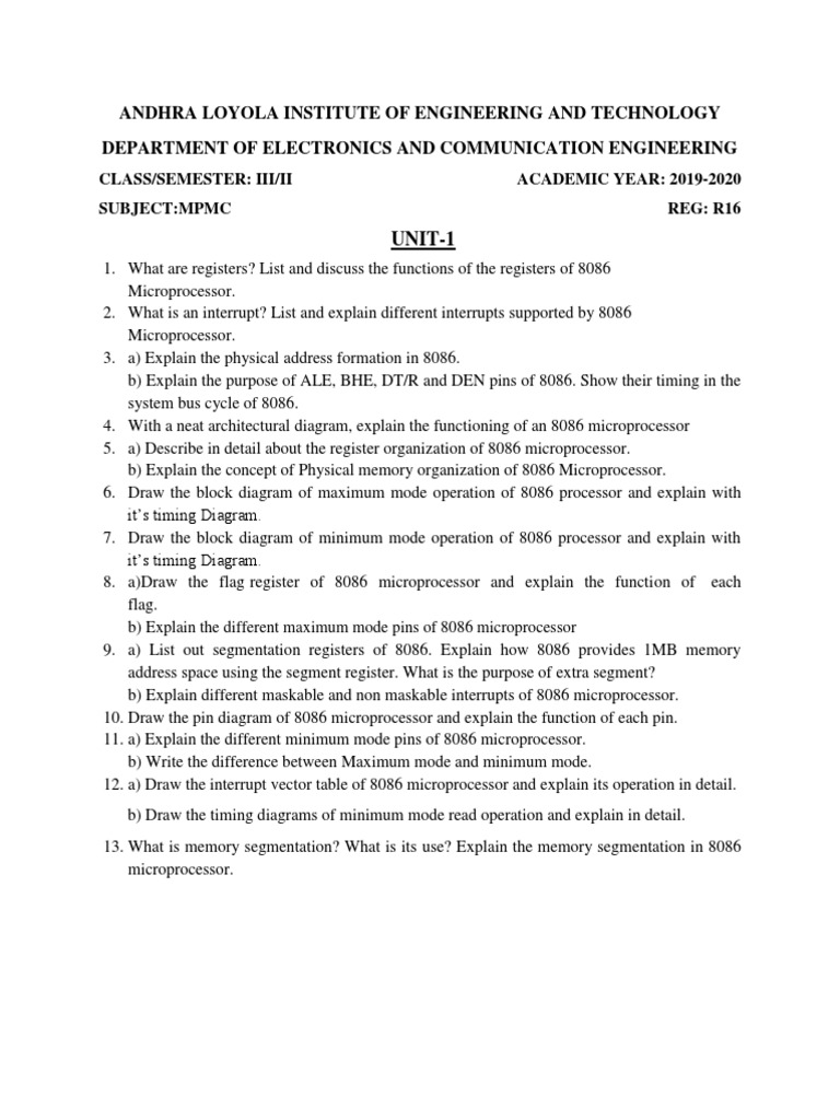 MPMC Question Bank Units 1-3 | PDF | Input/Output | Analog To Digital ...