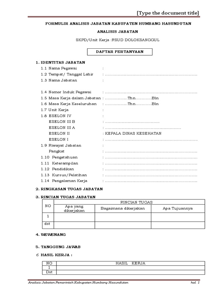 FORMULIR ANJAB Kosong | PDF