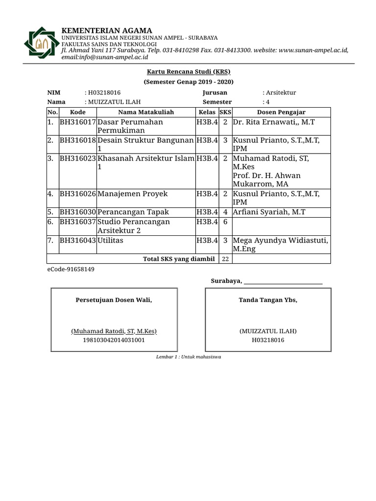 SIAKAD - Kartu Rencana Studi Mahasiswa SMT 4 | PDF