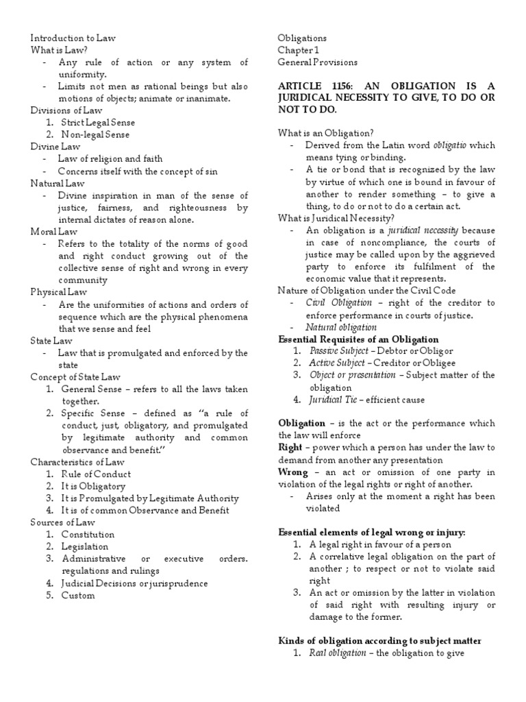 Oblicon Study Notes | PDF | Guarantee | Law Of Obligations