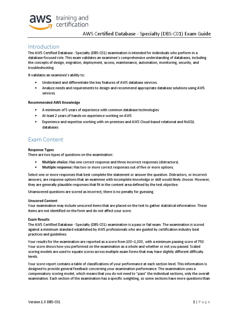 AWS Certified Database - Specialty Exam Guide - v1.0 - 08-23-2019 ...