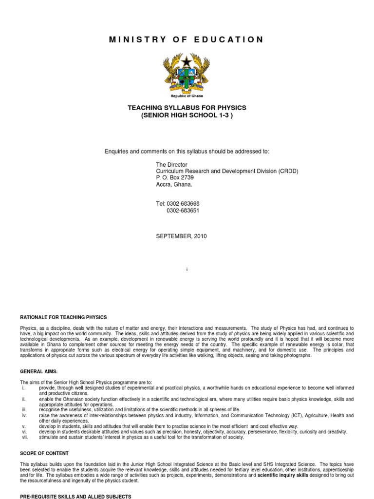 Elective-Physics-Syallbus Ghana | PDF