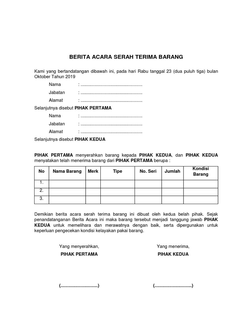 Berita Acara Serah Terima Barang | PDF | Hukum
