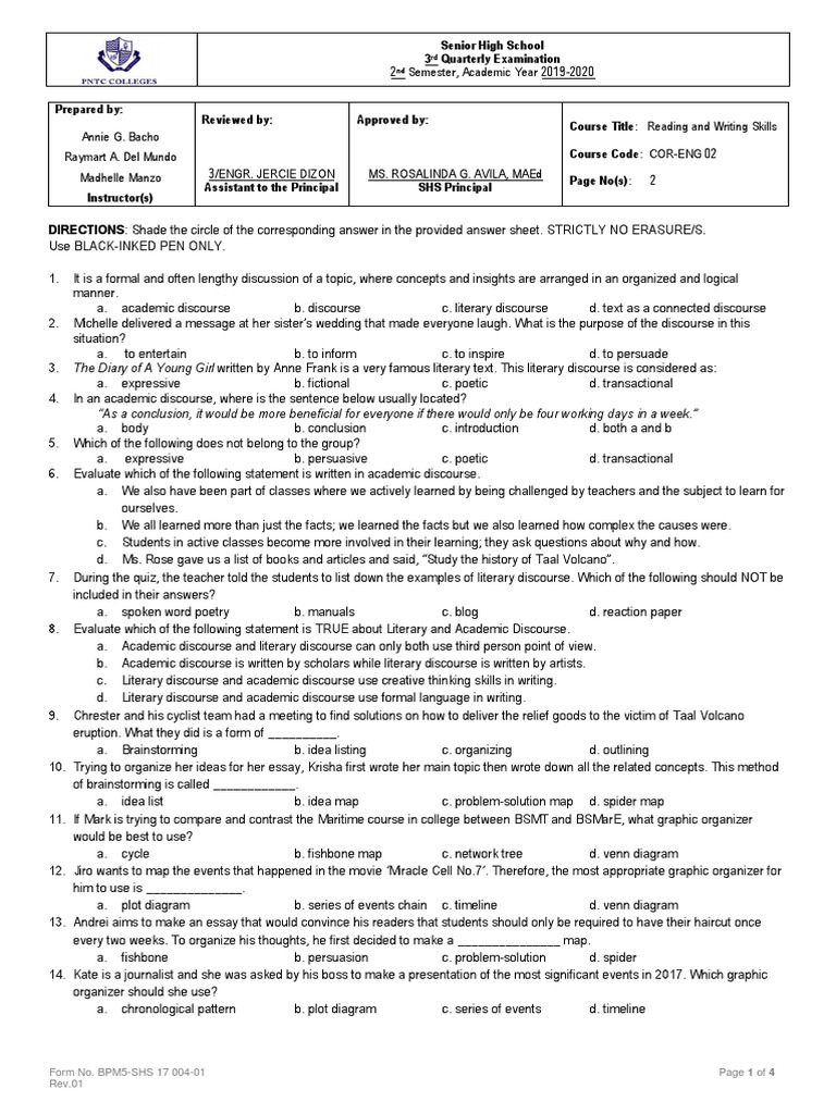 Cor-Eng 02 Exam - 3RD Quarter | PDF
