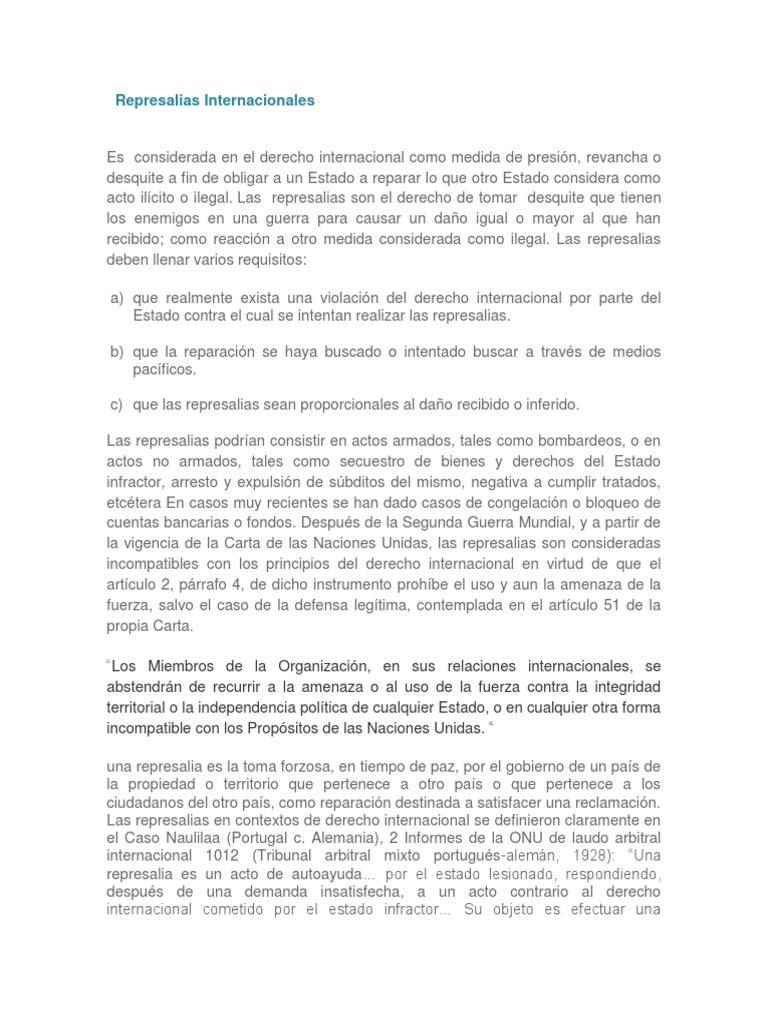 Represalias en Derecho Internacional | PDF | Estado (política ...
