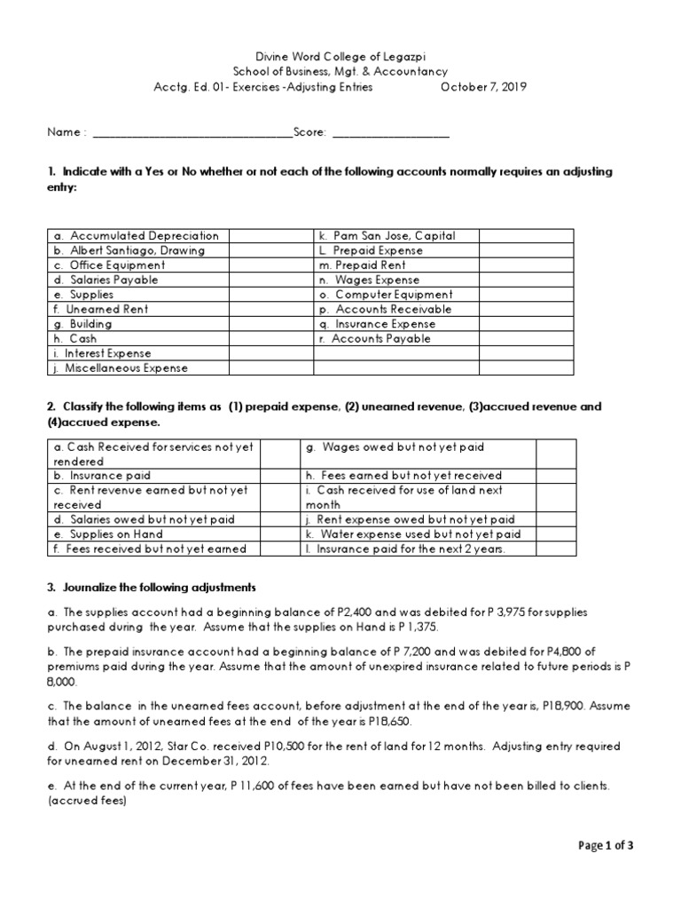 Exercises Adjusting Entries | PDF | Debits And Credits | Expense