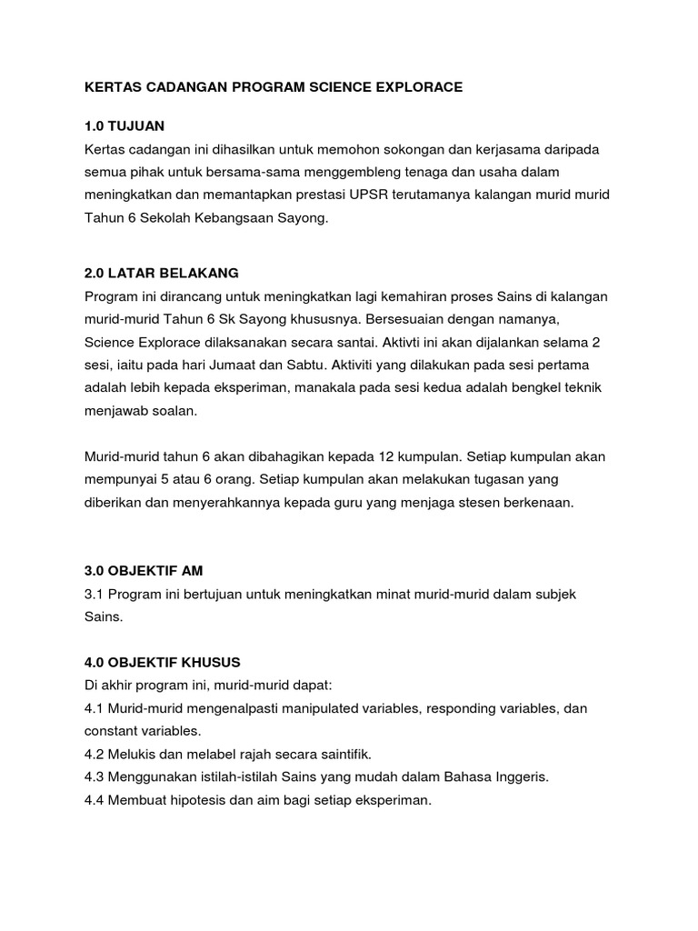 Kertas Cadangan Program Science Explorace | PDF | Sains & Matematika | Kesehatan Holistik