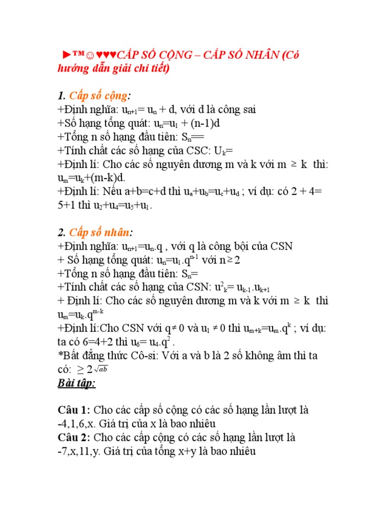 Bai Tap Cap So Cong Cap So Nhan Co Dap An Chi Tiet | PDF