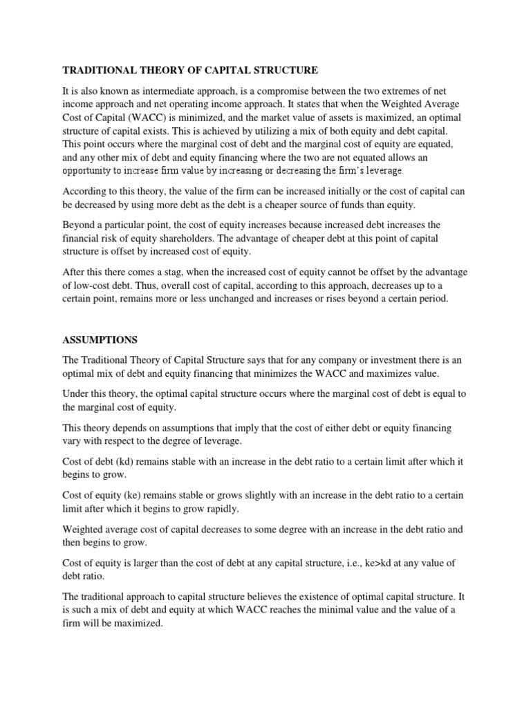 Traditional Capital Structure Theory Explained | PDF | Capital ...