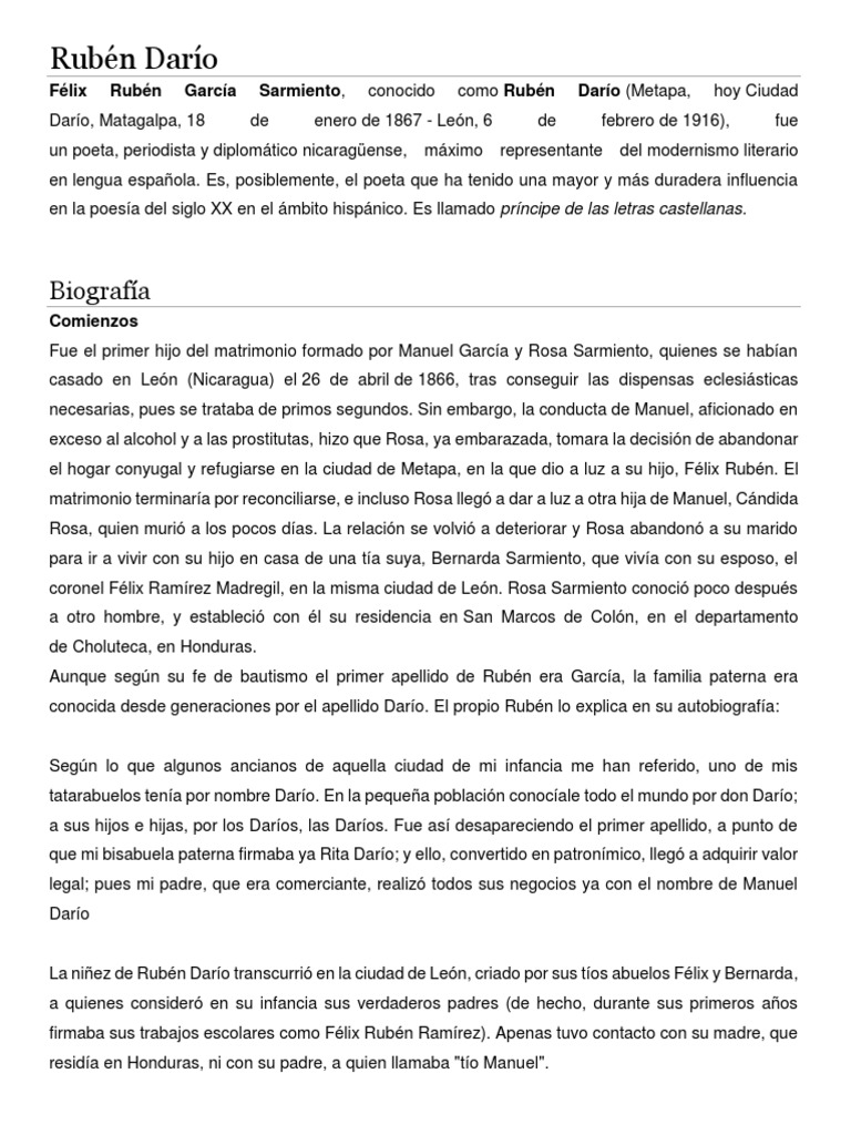 Rubén Darío Biografia | PDF | Poesía