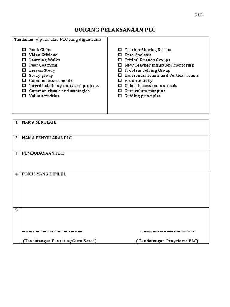 Borang PELAKSANAAN PLC | PDF