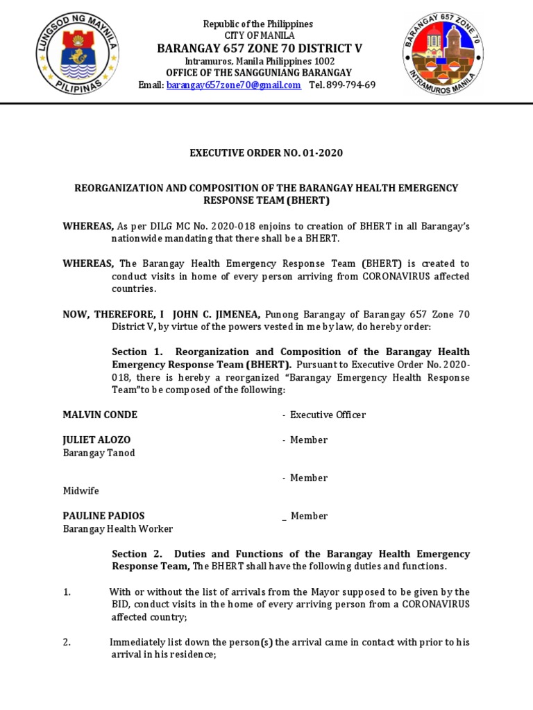 BHERT No. 01 | PDF | Government | Wellness