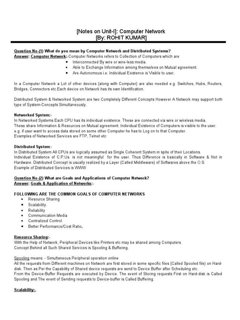 Notes On Computer Networks Unit1 | PDF | Network Topology | Coaxial Cable