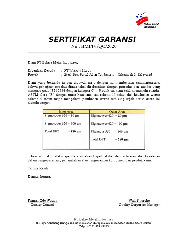 Sertifikat Garansi | PDF