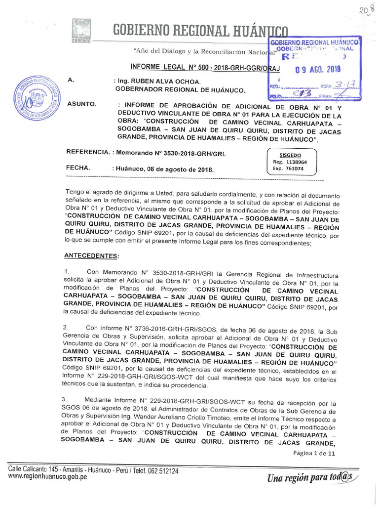 Informe de Aprobación de Adicional de Obra | PDF