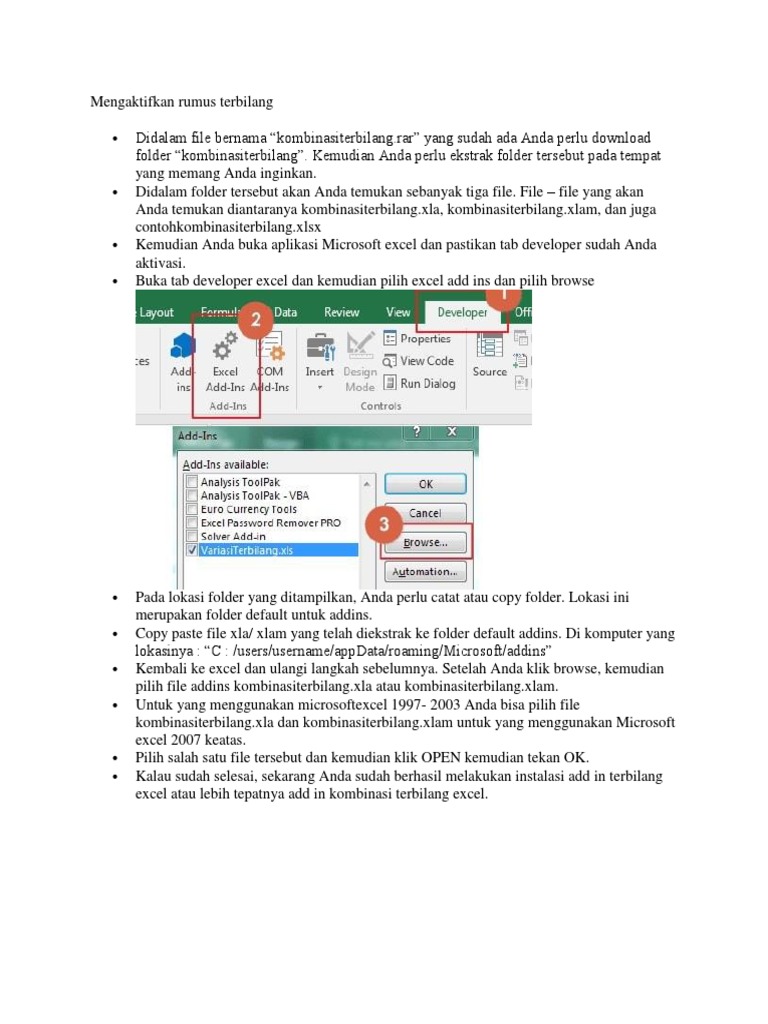 Cara Mengaktifkan Add-in Terbilang Excel | PDF