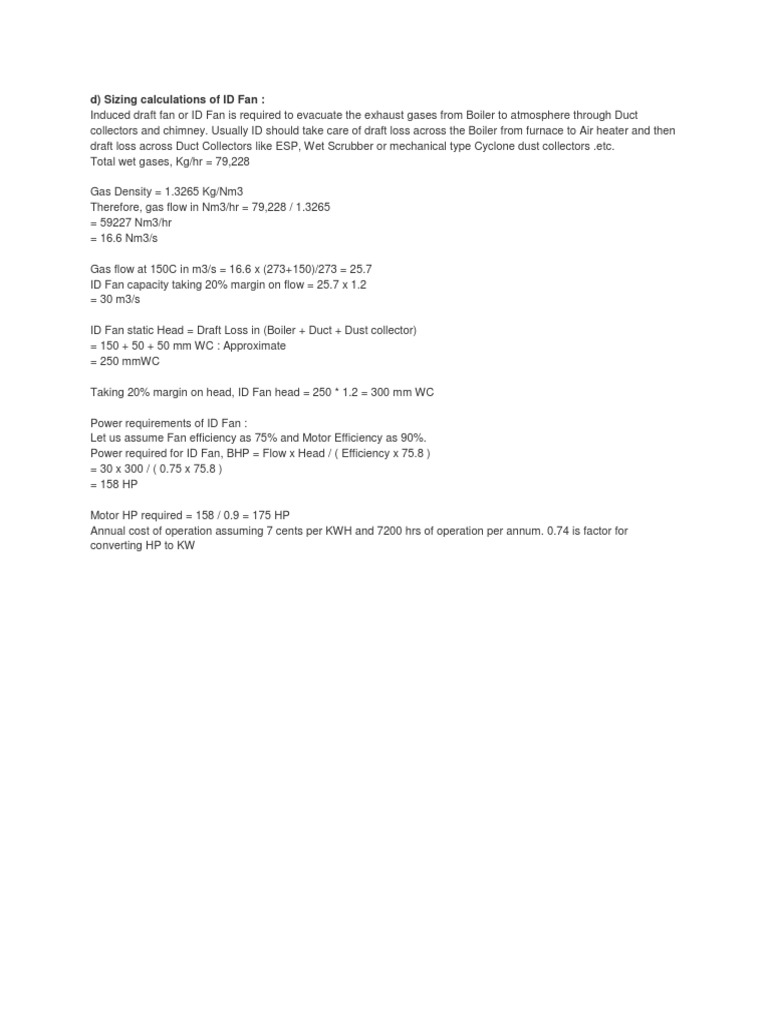 ID Fan Sizing and Power Calculations | PDF