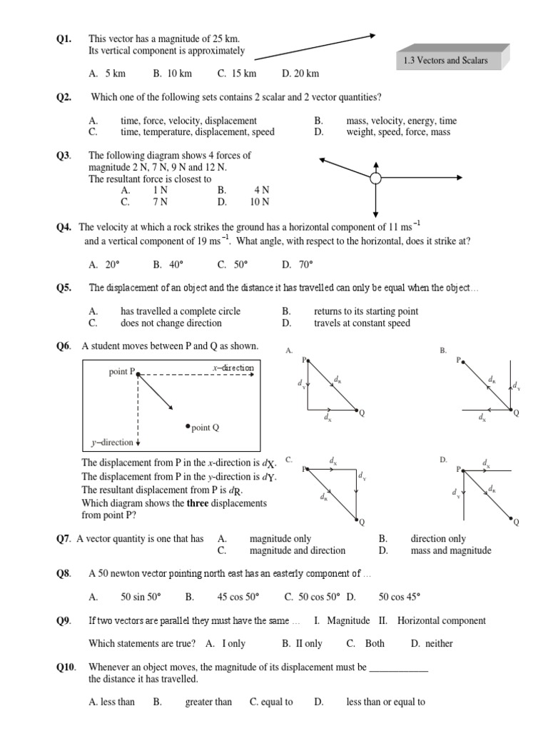 Vectors MCQ | PDF | Euclidean Vector | Speed