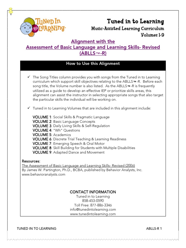 Tuned in to Learning Curriculum ABLLS-R Alignment | PDF | Cognitive ...