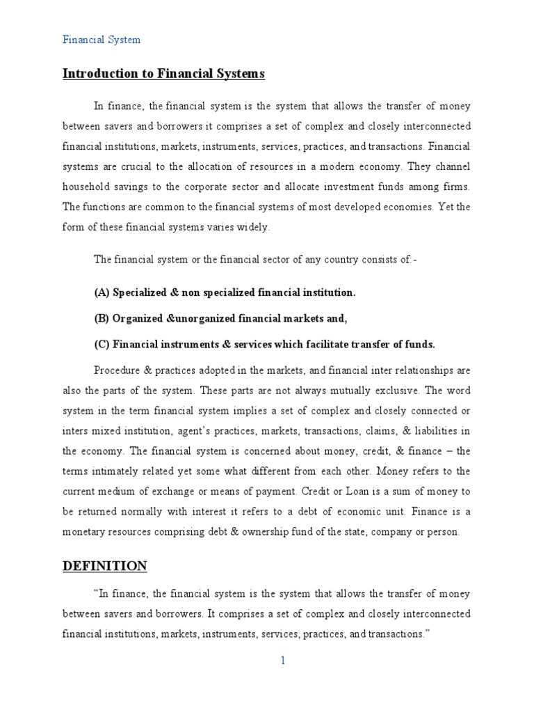 Introduction To Financial Systems | PDF | Financial Markets ...