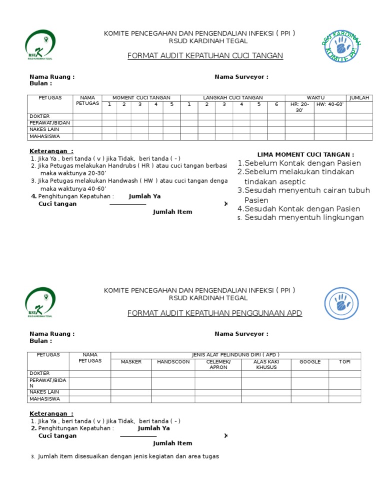 Formulir Audit Hand Hygiene PDF | PDF