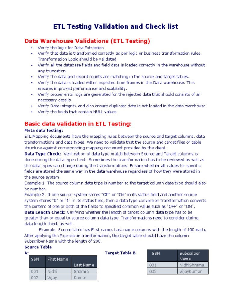 ETL Testing Validation and Check List | PDF | Information Management ...