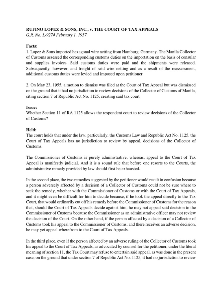 Lopez & Sons, Inc. V Court of Tax Appeals | PDF | United States Tax ...