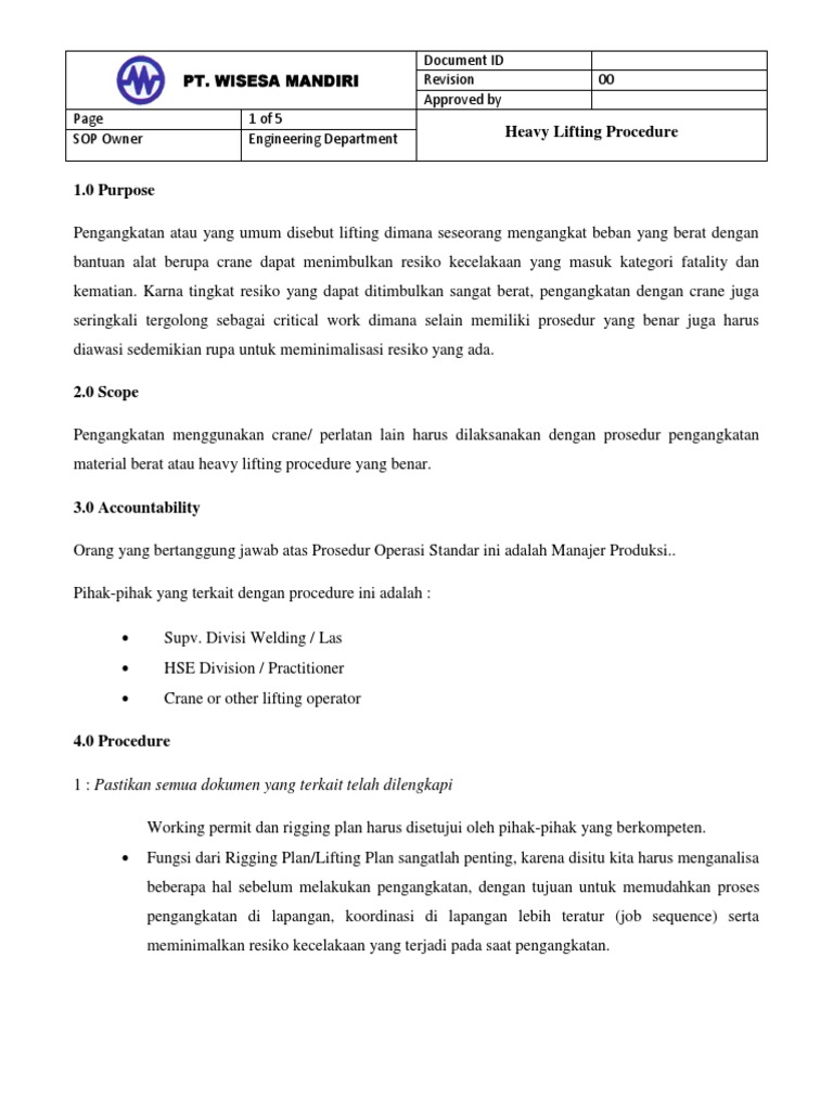 SOP Lifting Plan | PDF