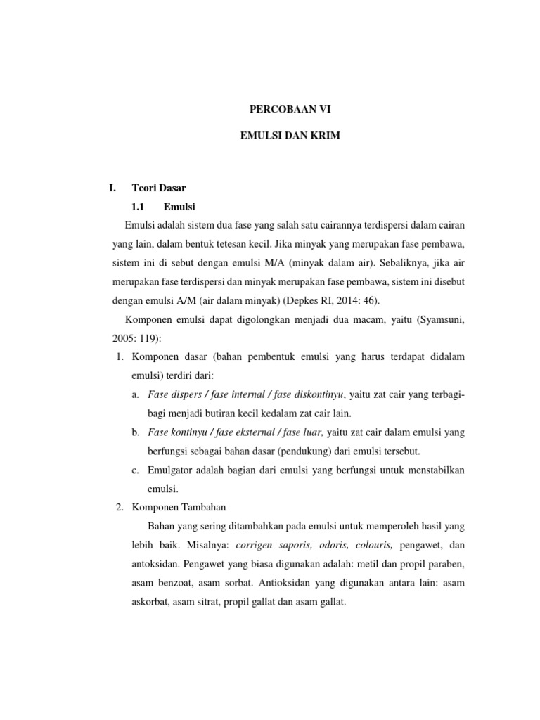 Emulsi dan Krim: Teori dan Pembuatan | PDF