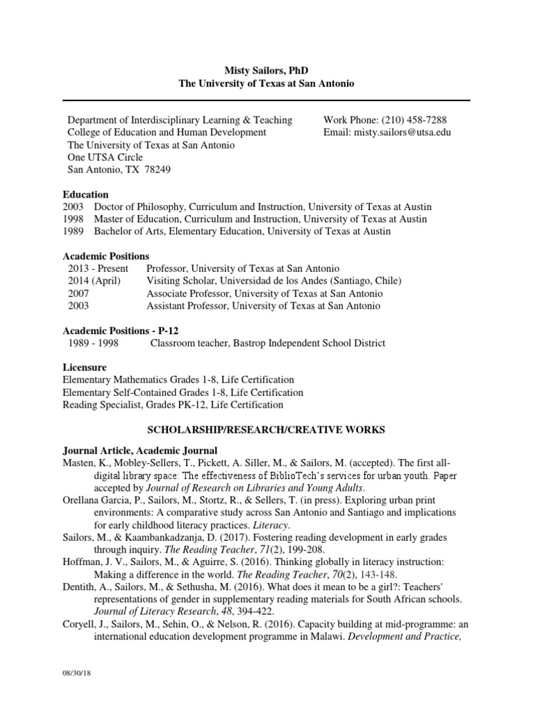 Sailors Vitae August 2018 | PDF | Literacy | Reading Comprehension