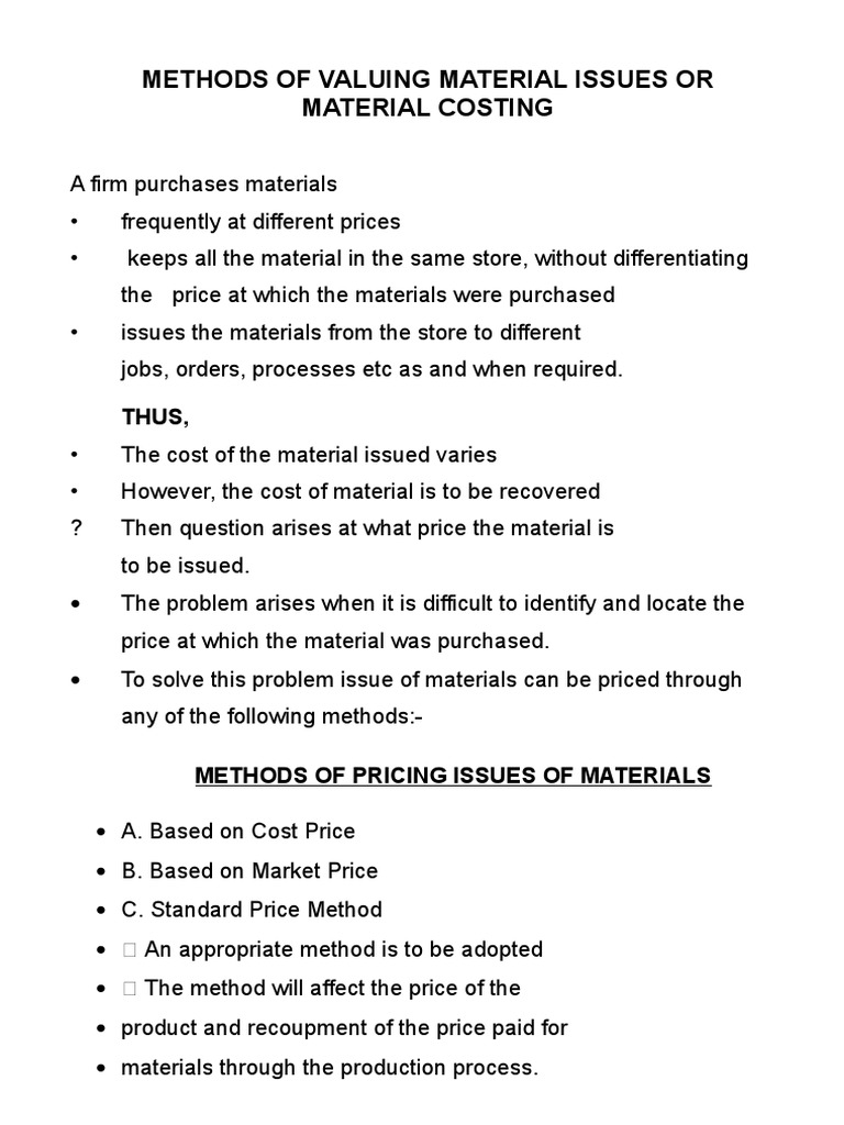 Methods of Valuing Material Issues or | PDF | Prices | Stocks