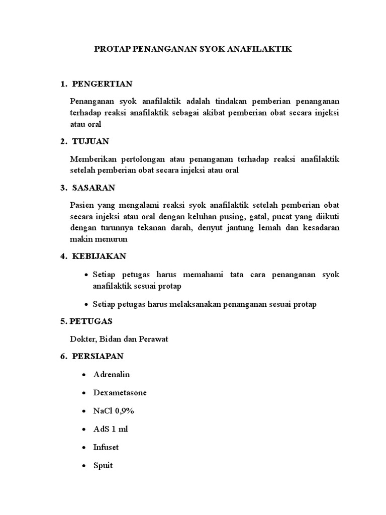 Protap Penanganan Syok Anafilaktik | PDF