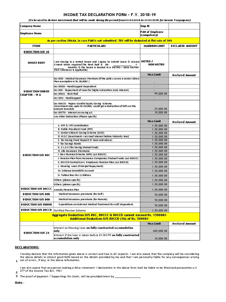 Employee Declaration Form 1 | PDF | Income Tax | Personal Finance