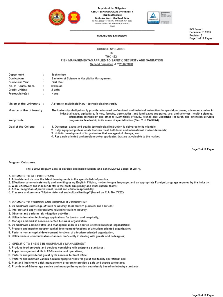 Risk Management Syllabus | PDF | Hygiene | Hazard Analysis And Critical ...