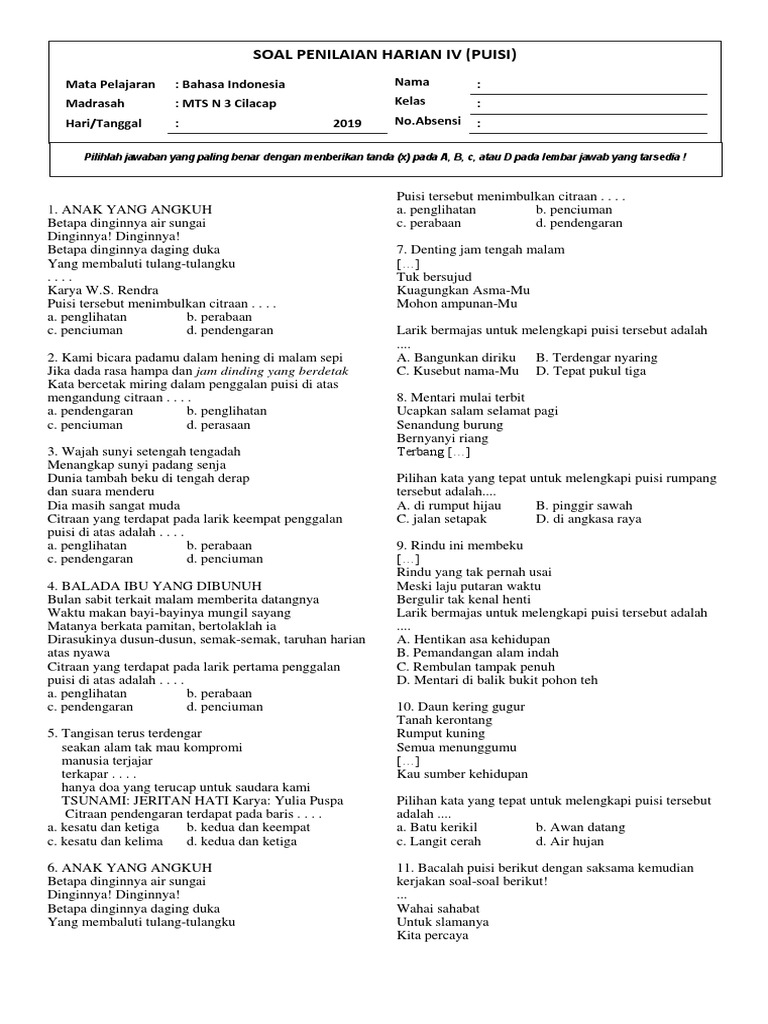 Soal Puisi Kls 8 SMT 1 | PDF | Seni & Disiplin Bahasa | Seni
