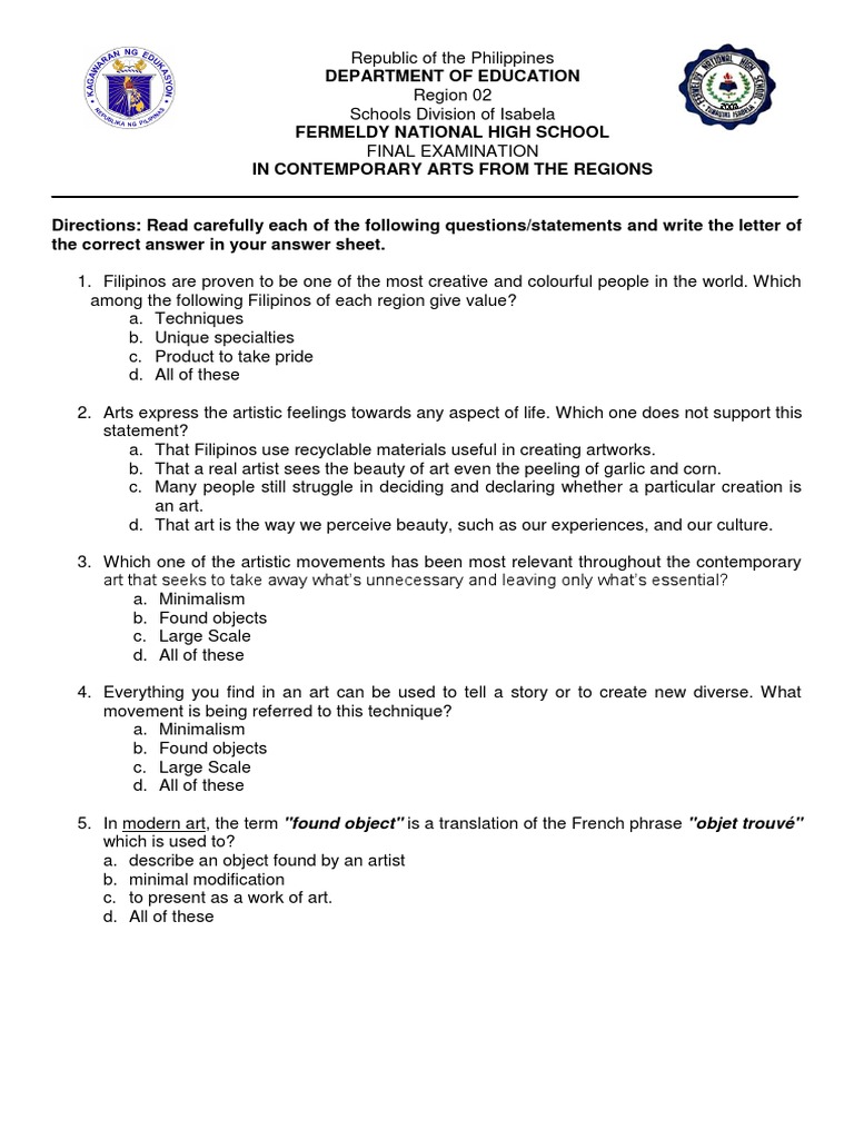 FINAL EXAM - Contemporary Arts | PDF | Minimalism | Aesthetics