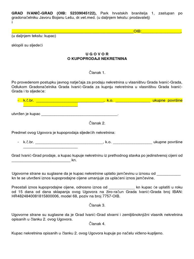 Ugovor o Kupoprodaji Ili Kupoprodajni Ugovor | PDF