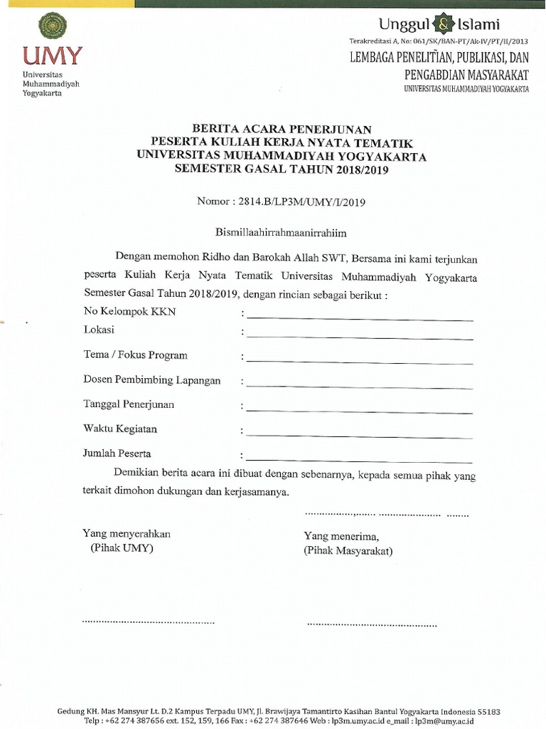 Berita Acara Penerjunan KKN-1 | PDF