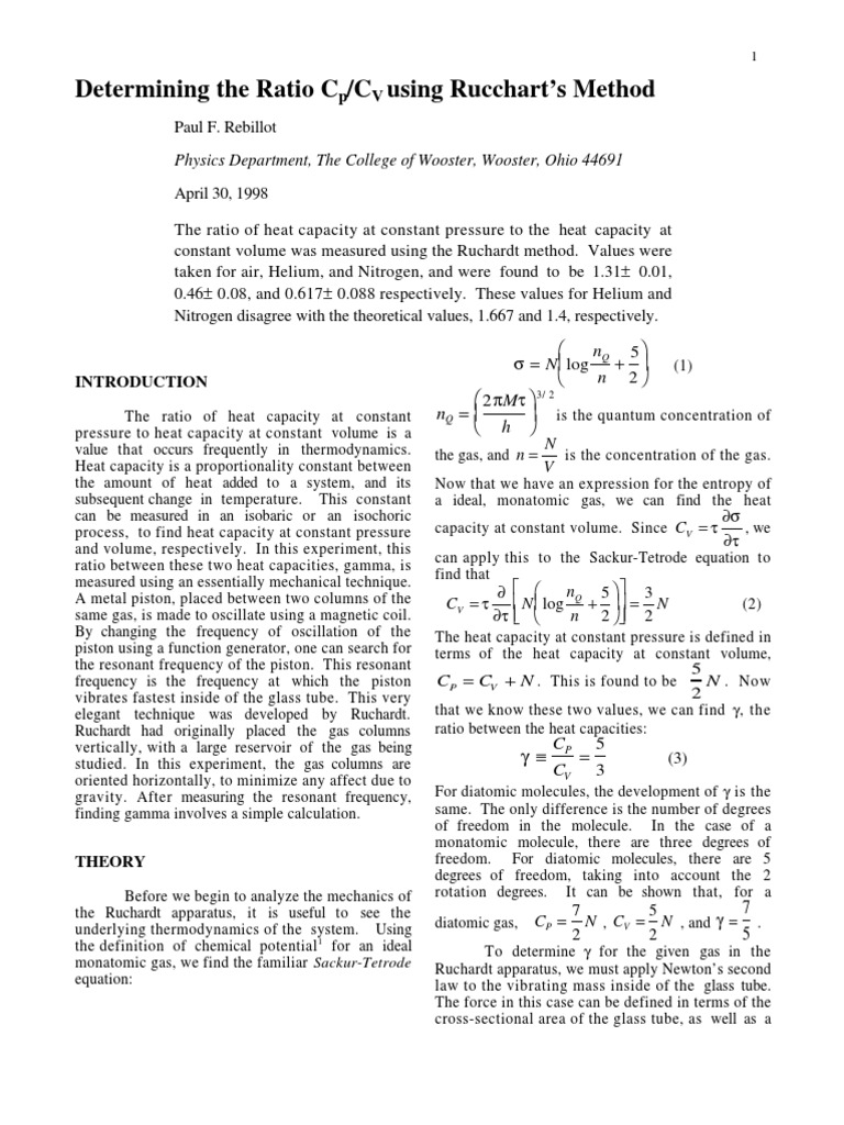 Ebook Article CP-CV Ratio For Air-Experimental Values | PDF | Heat Capacity | Heat