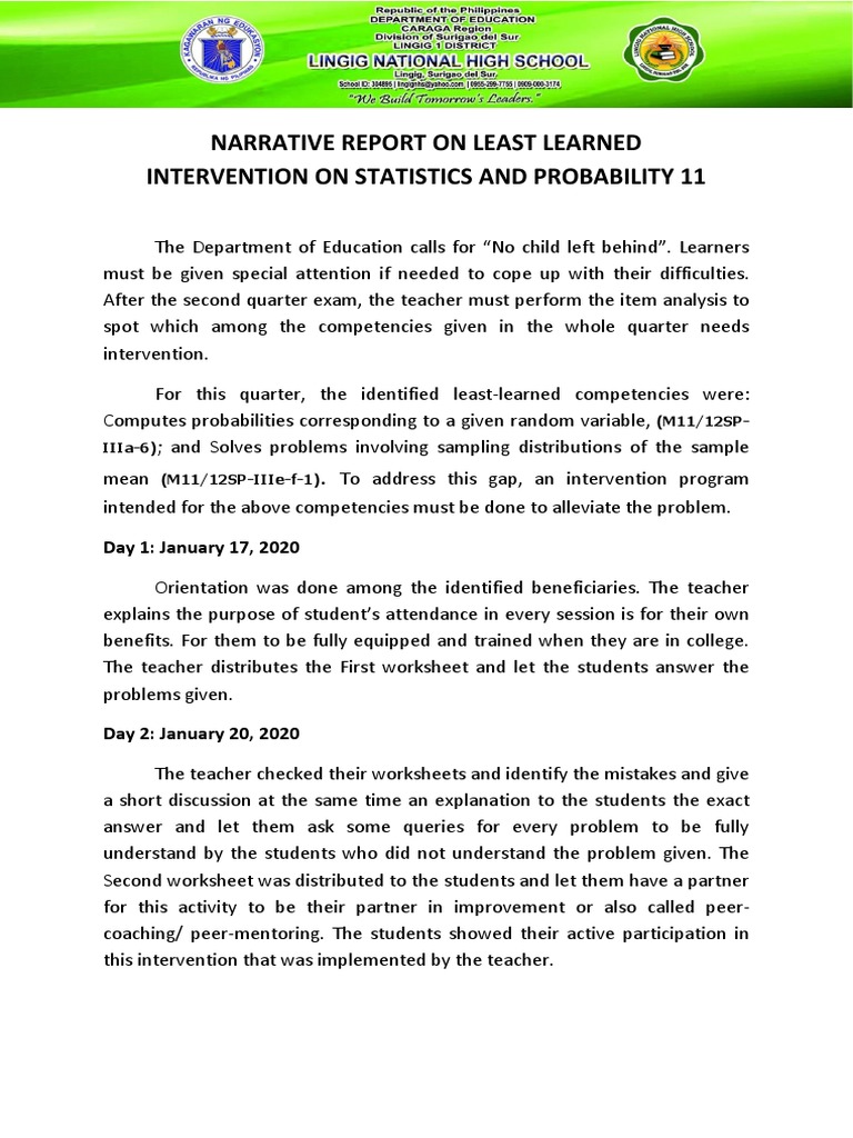 Narrative Report on Statistics Intervention | PDF | Career & Growth