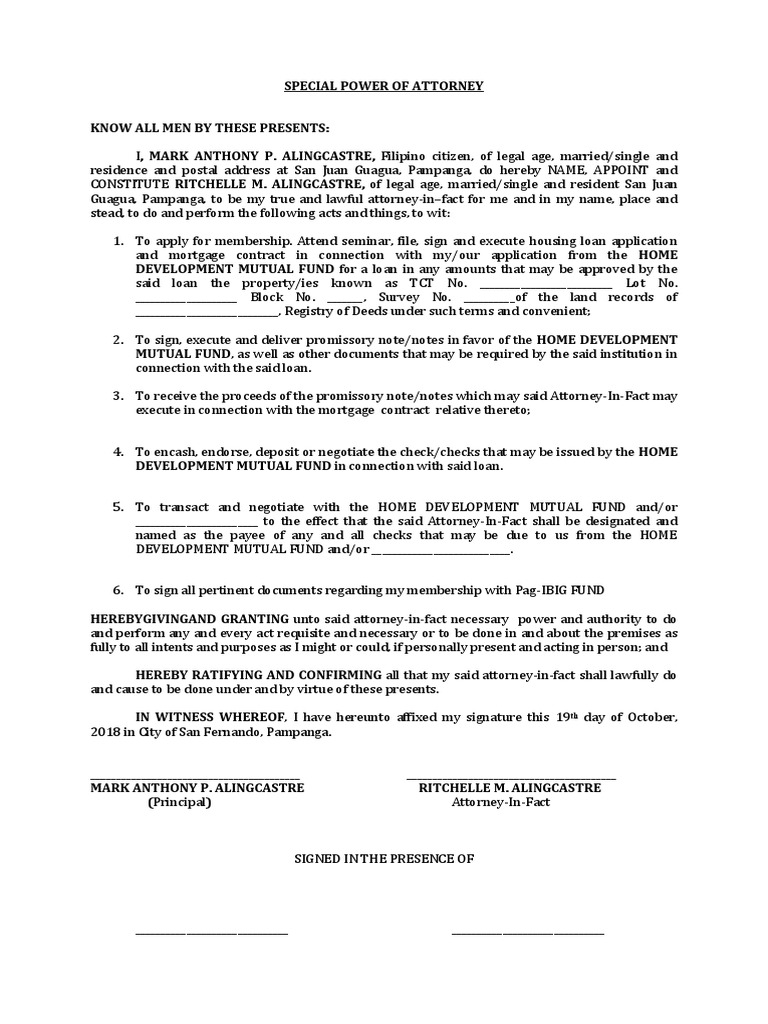 Special Power of Attorney For Borrower | PDF