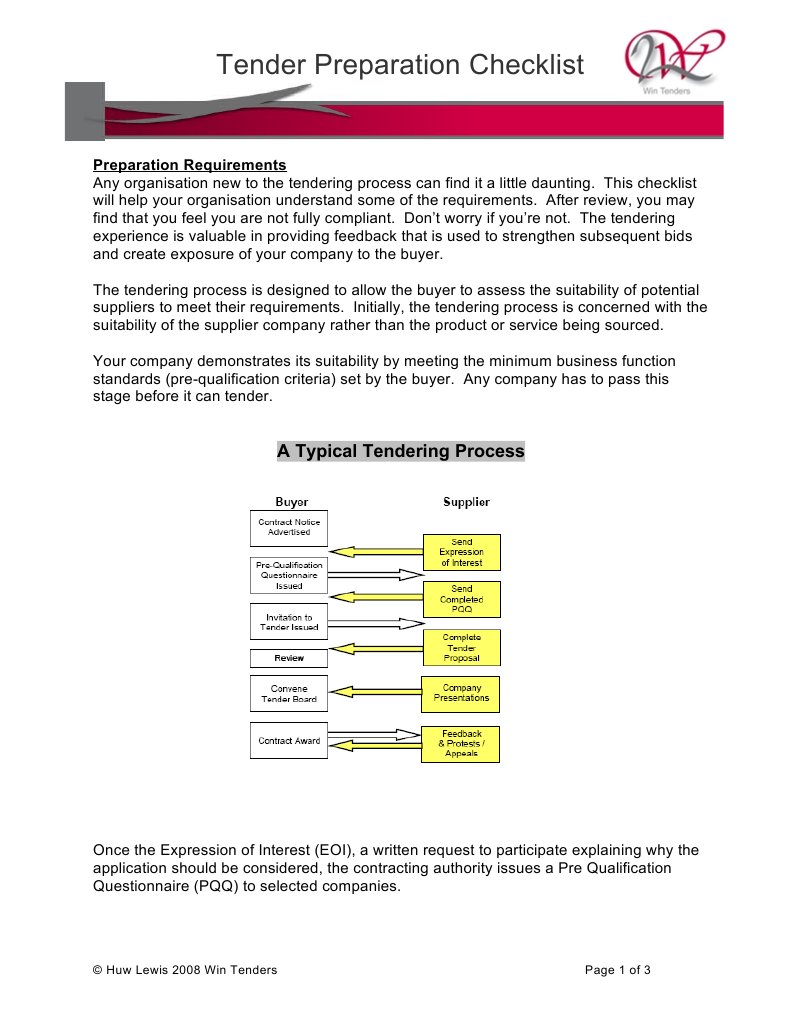 Win Tenders Tender Preparation Checklist | Iso 9000 | Business