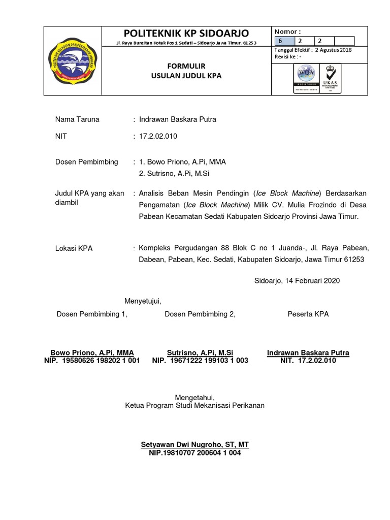 Form Usulan Judul Kpa | PDF