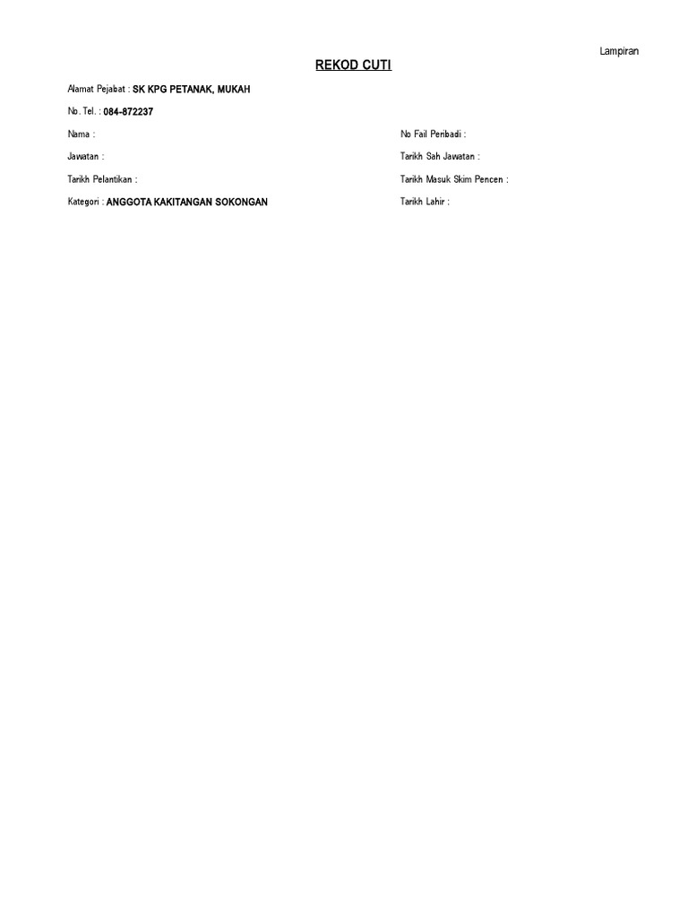 REKOD CUTI REHAT Kosong | PDF